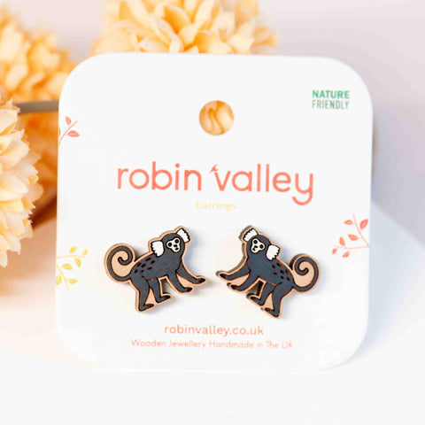 Orecchini a Bottone Scimmia Marmo Comune Dipinti a Mano – Robin Valley ...