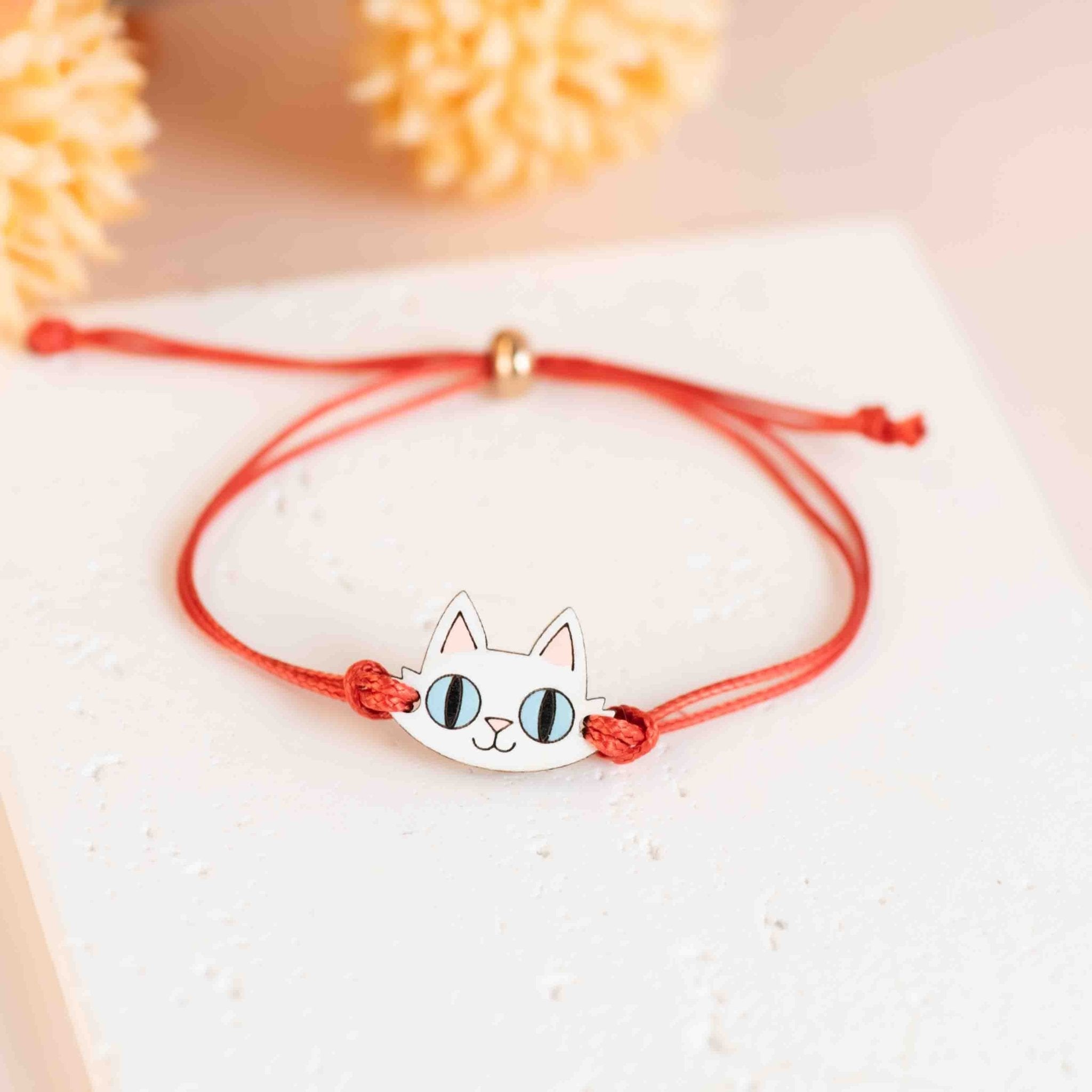 Hand-Painted White Cat Wooden Bracelet - BRL90427 – Robin Valley ...