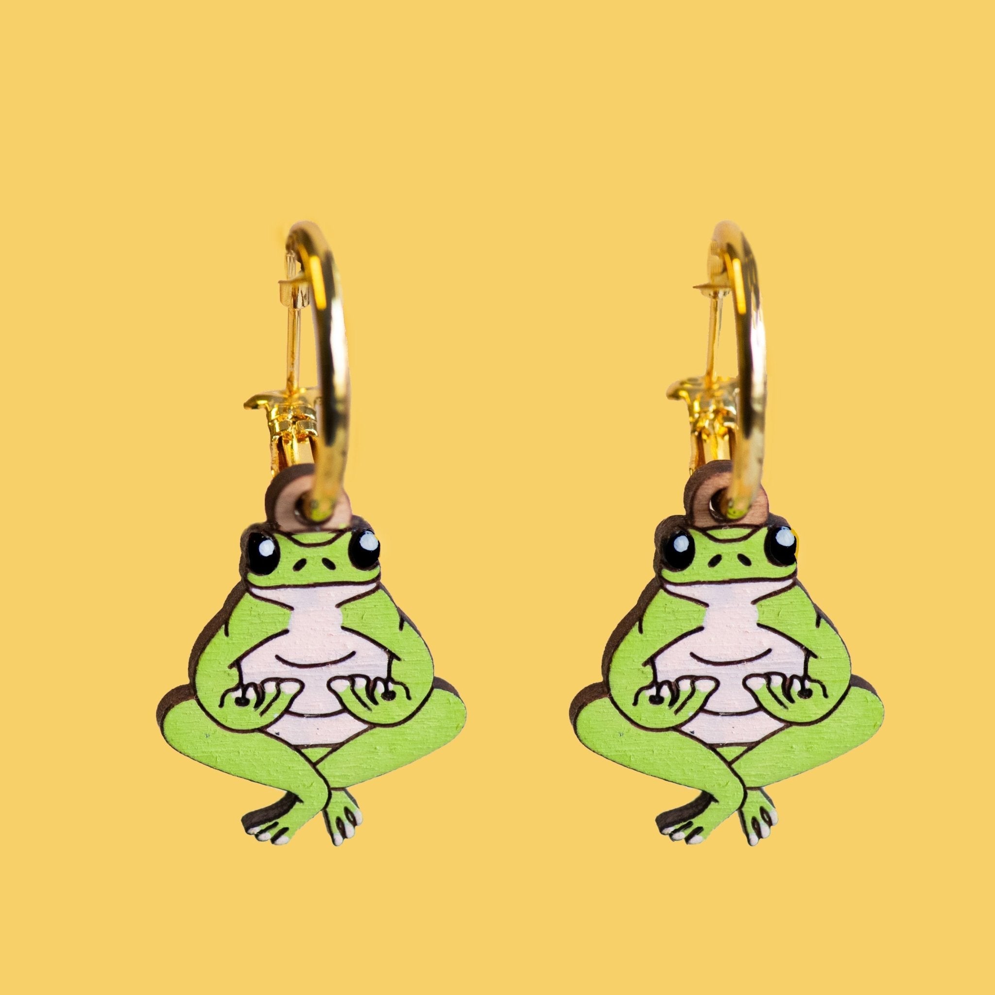 Hand-Painted Cherry Wood Yoga Frog Hoop Earrings - PEL10209 – Robin ...